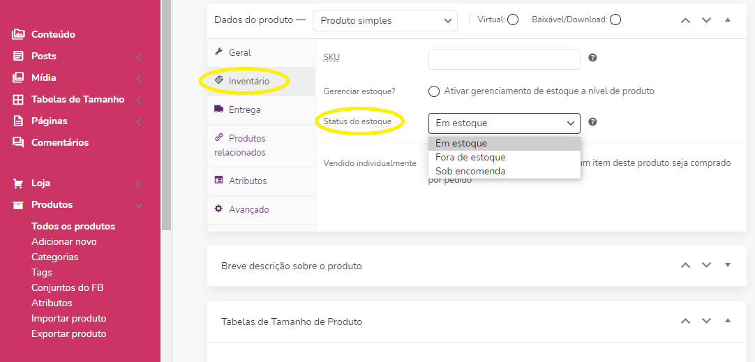 Como alterar o status do estoque? – Mark